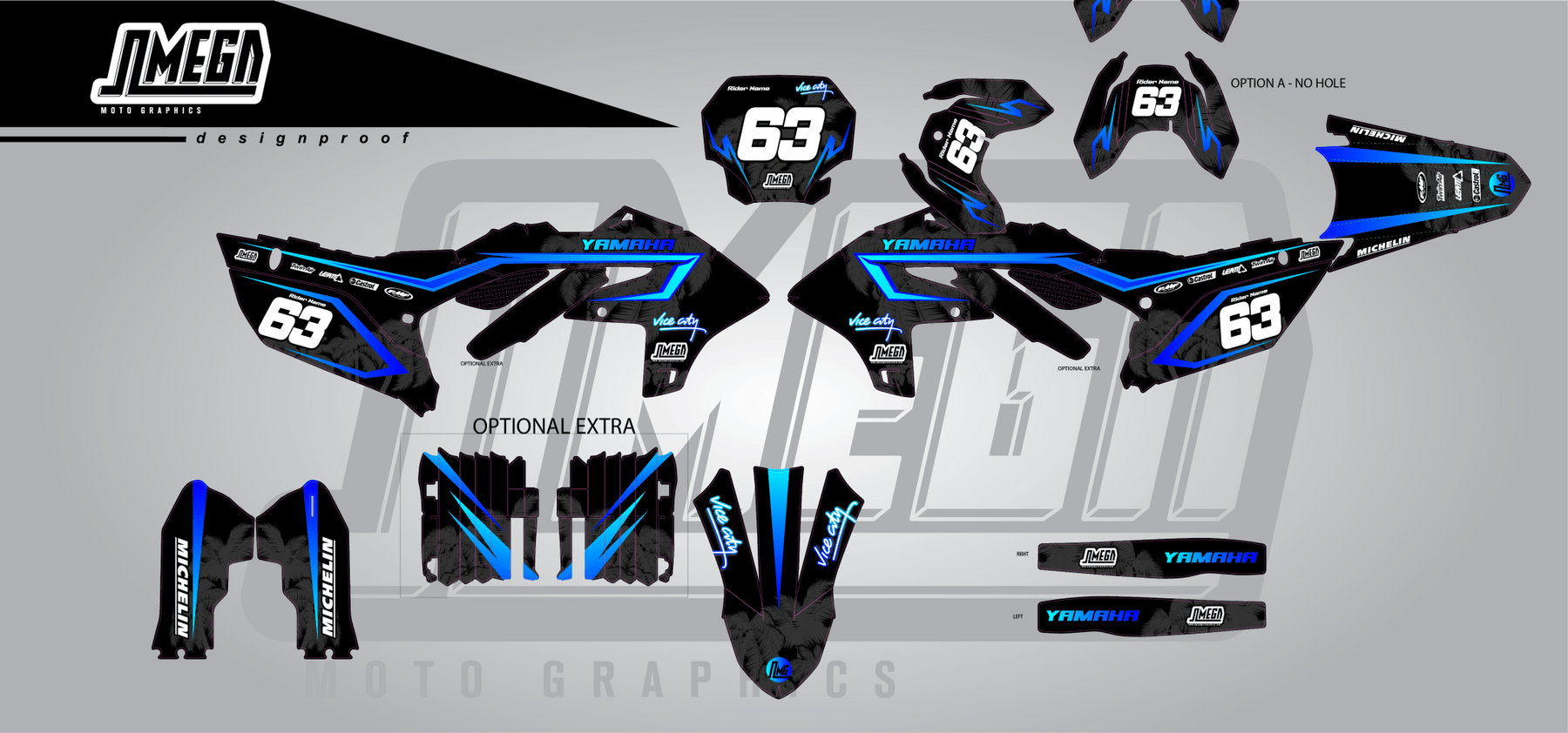 Blue Vice City Graphics Kit | MX Sticker Kit – Omega Moto Graphics