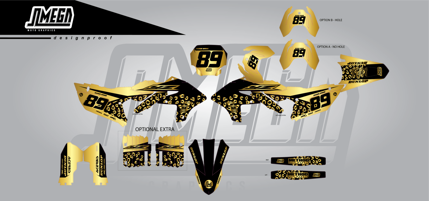 Gold Leopard Graphics Kit | Dirt Bike Stickers – Omega Moto Graphics