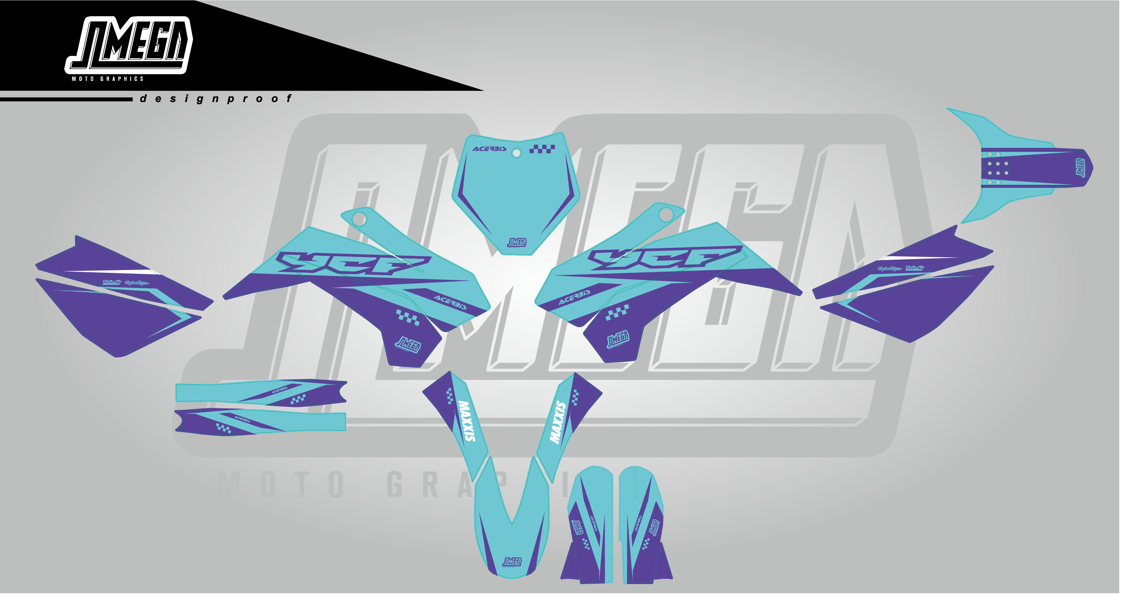 YCF Reverse Purple graphics kit | Omega Moto Graphics